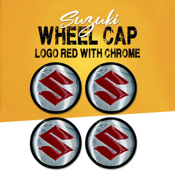 Buy Suzuki Wheel Cap Logo Red With Chrome - 4 Pc - Center Hub