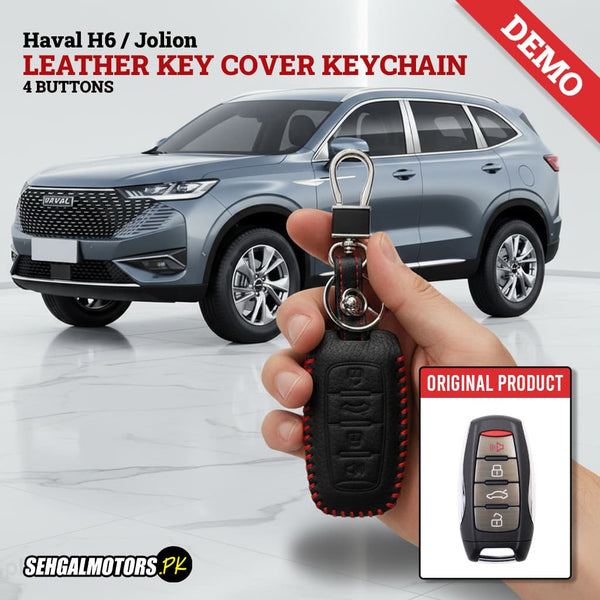 Buy Haval H6 / Jolion Leather Key Cover 4 Button with Key Chain Ring Black